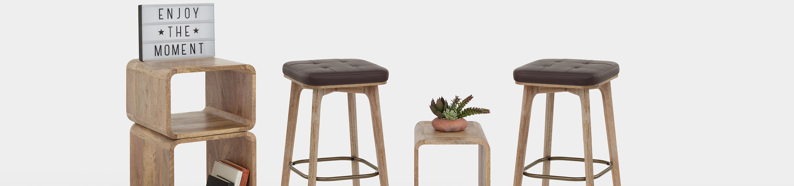 Malmo Oak & Copper Stool Brown - Atlantic Shopping